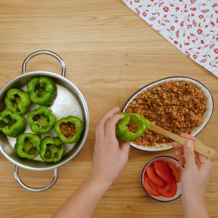 Homemade Turkish Dolma with Meat (Stuffed Green Bell Pepper)