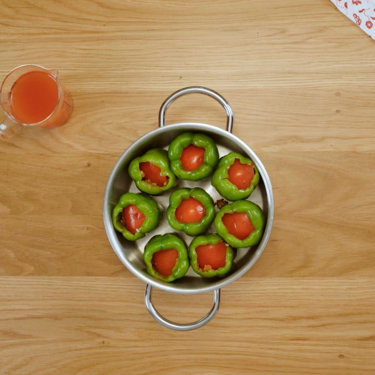 Homemade Turkish Dolma with Meat (Stuffed Green Bell Pepper)
