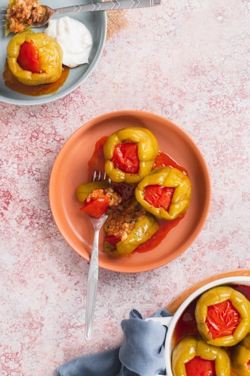 Homemade Turkish Dolma with Meat (Stuffed Green Bell Pepper)